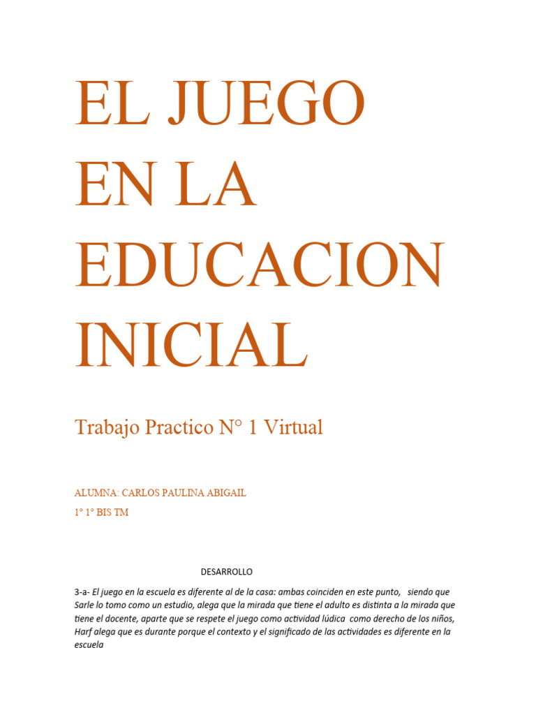El Juego en La Educacion Inicial | PDF El Juego en La Educacion Inicial | PDF
