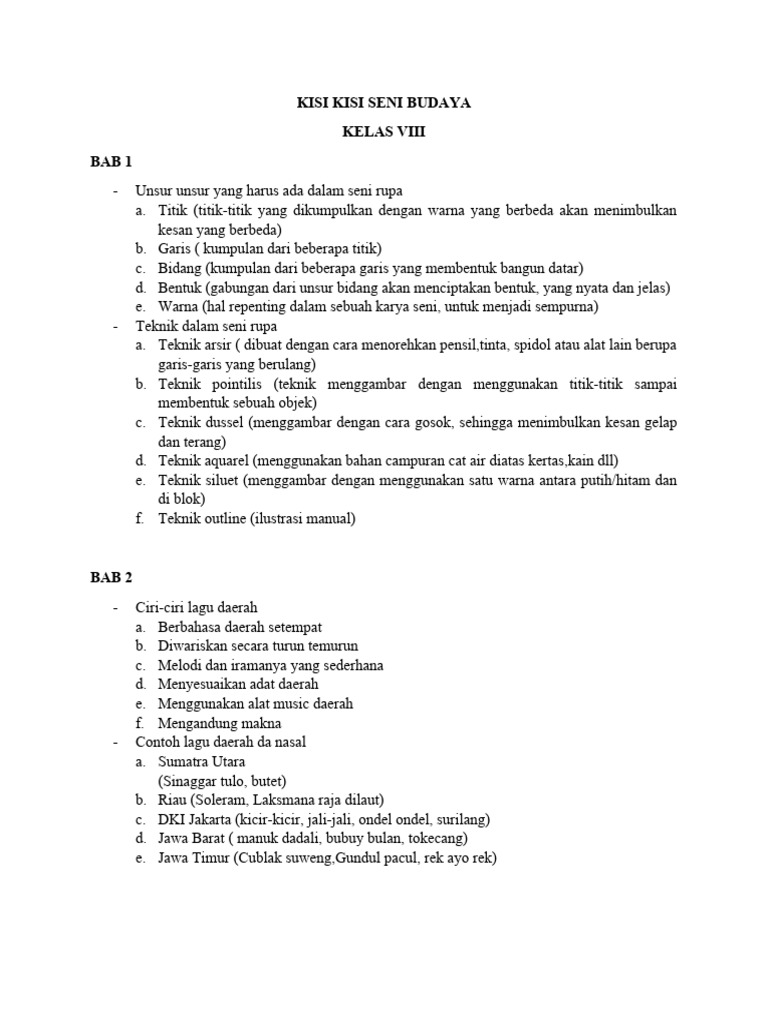 KISI KISI SENI BUDAYA | PDF