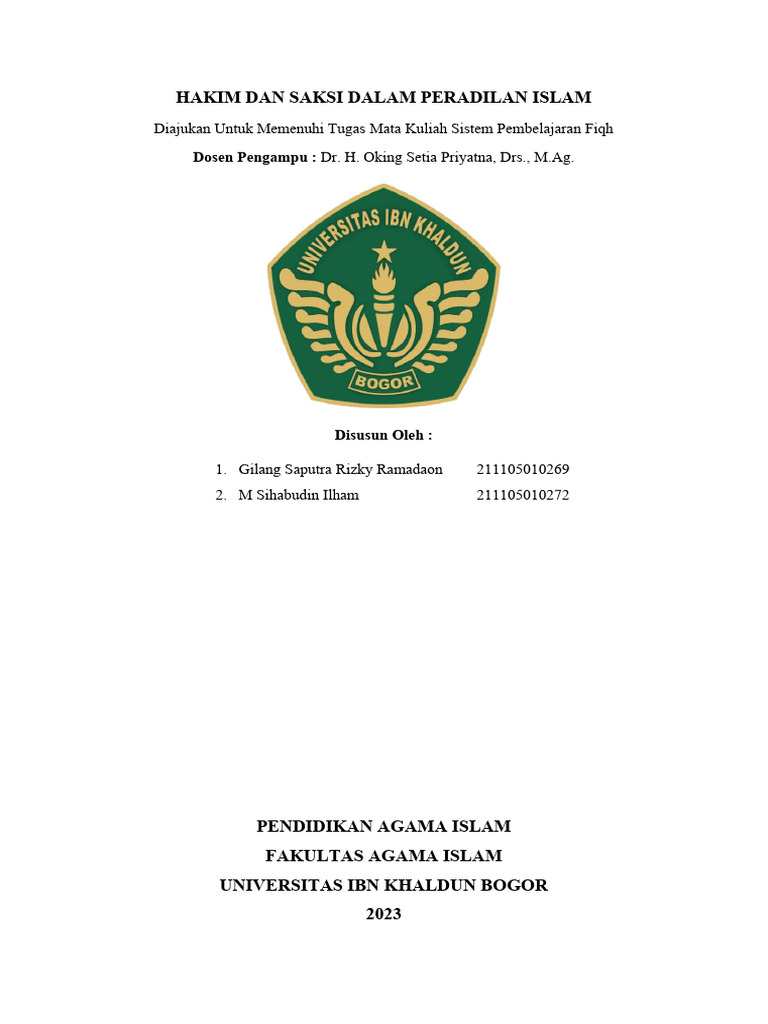 Hakim Dan Saksi Dalam Peradilan Islam (Kel 8) | PDF | Hukum