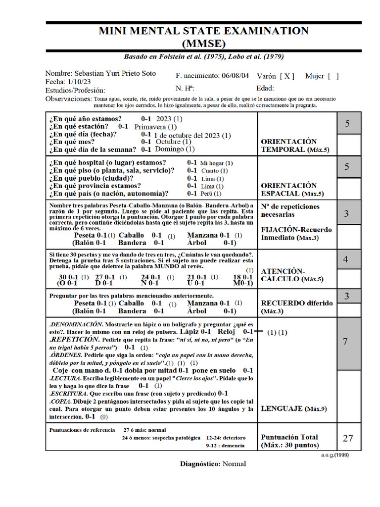Mini Mental_Adolescentes Resuelto | PDF