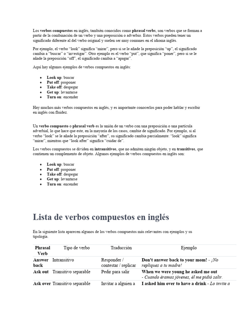 Lista de Verbos Compuestos en Inglés | PDF | Verbo | Adverbio