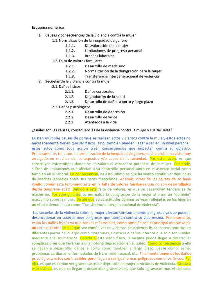 Esquema Numérico | PDF | Violencia | La violencia contra las mujeres
