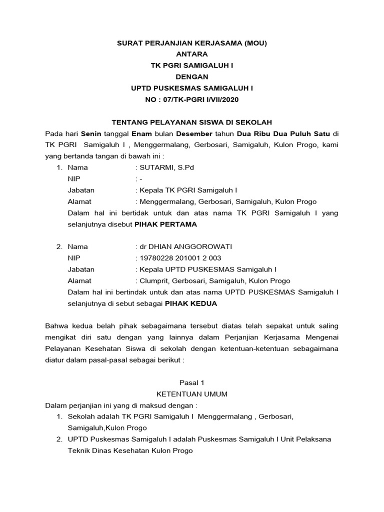 Surat Perjanjian Kerjasama Puskesmas Pdf