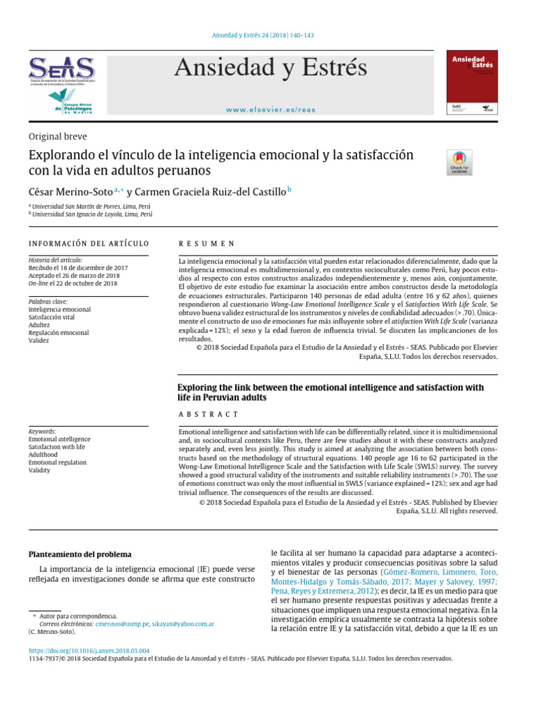 Explorando El V Nculo de La Inteligencia Emocional y La Sati - 2018 - Ansiedad y | PDF | Las ...