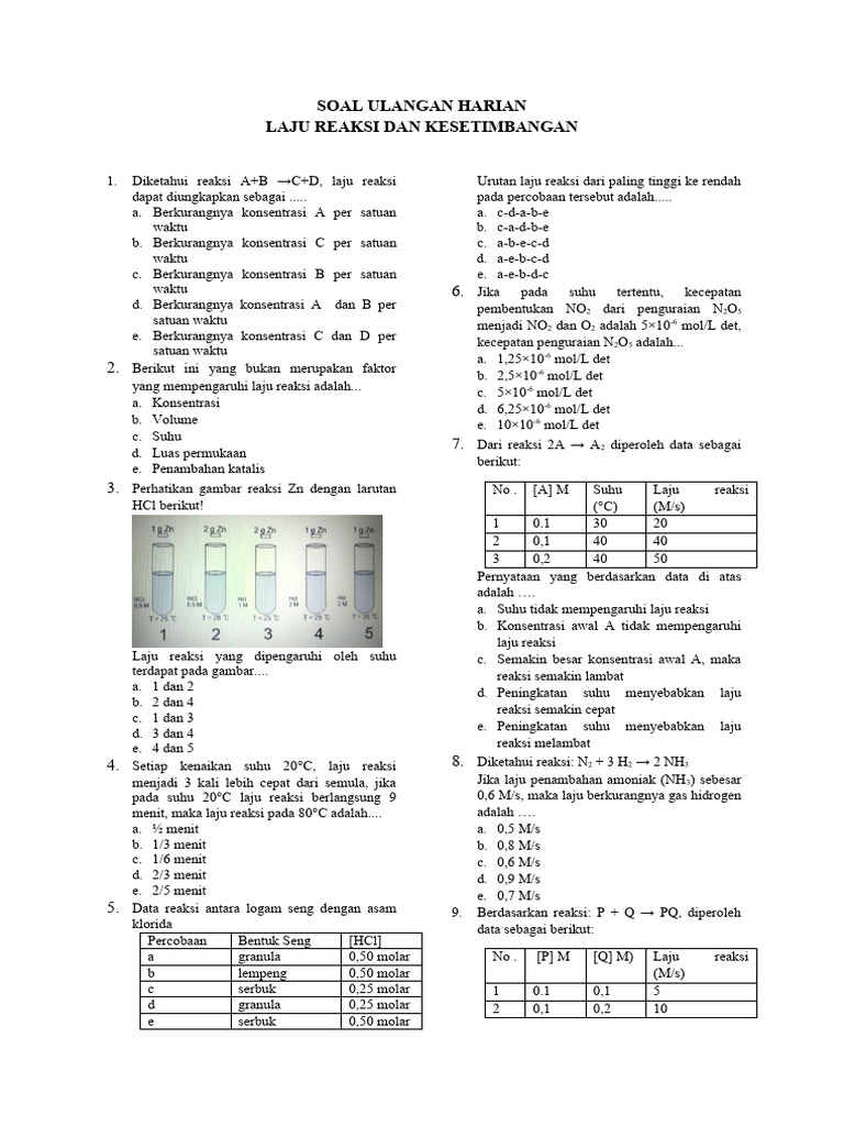SOAL ULANGAN HARIAN Laju Reaksi Dan Kesetimbangan | PDF