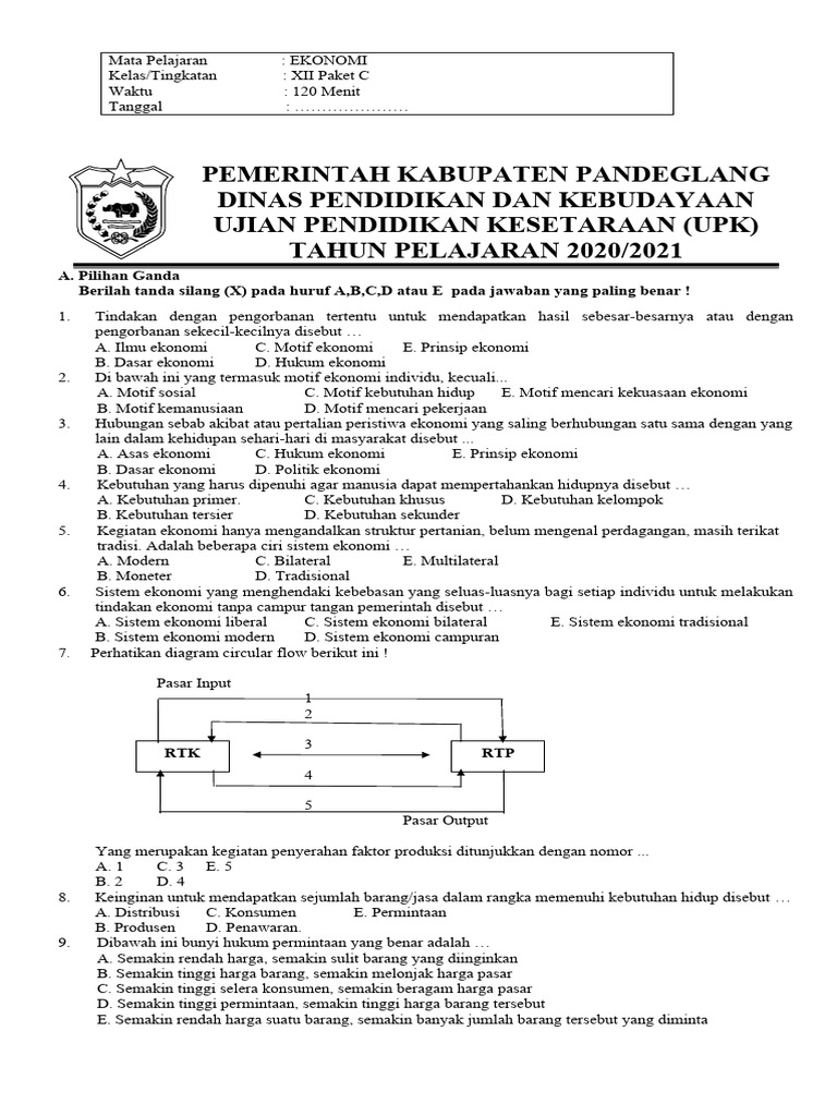 Soal Upk Ekonomi Paket C | PDF | Bisnis | Pengelolaan Keuangan & Uang
