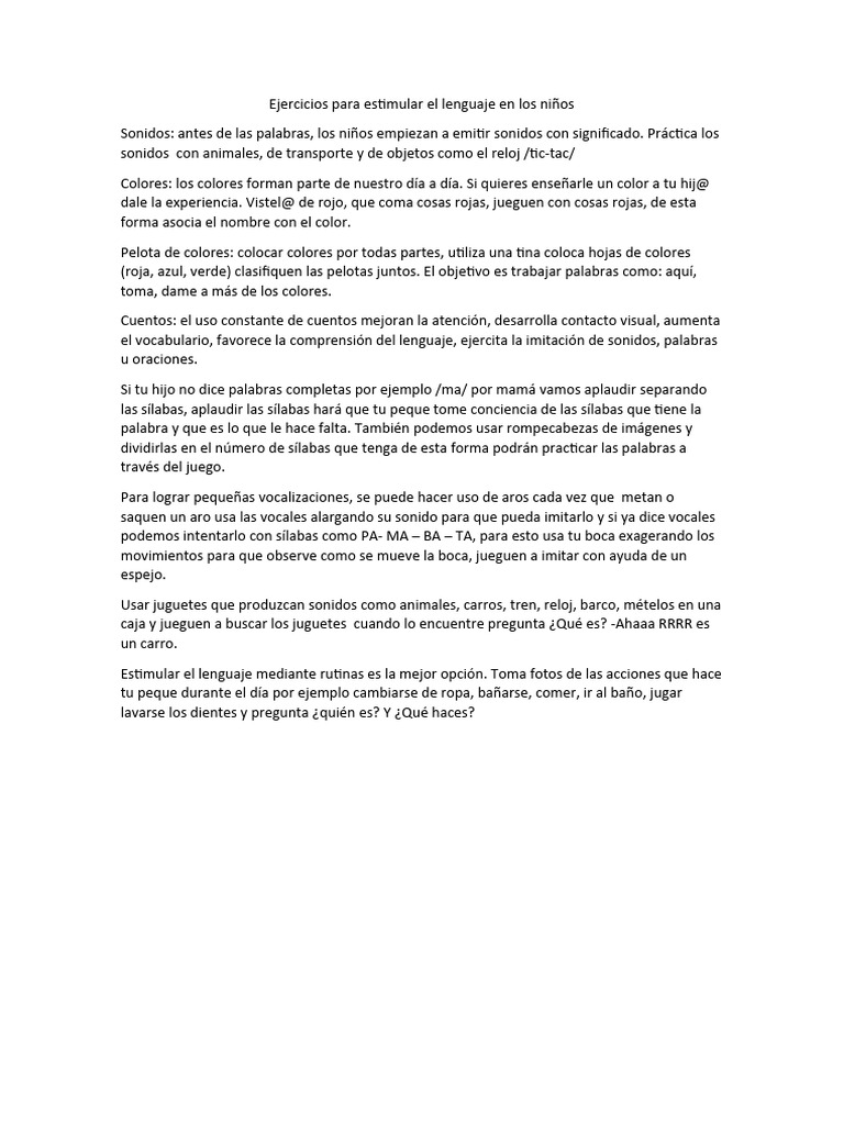 Ejercicios para Estimular El Lenguaje | PDF