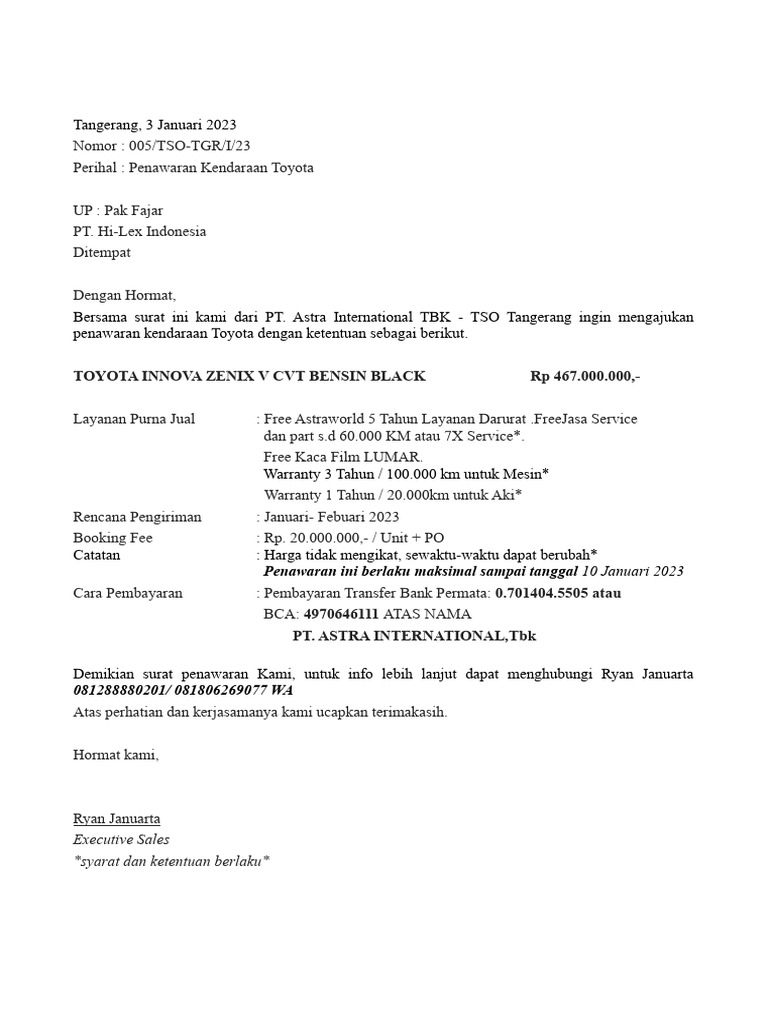 Surat Penawaran PT Hilex Indonesia | PDF | Bisnis | Hukum