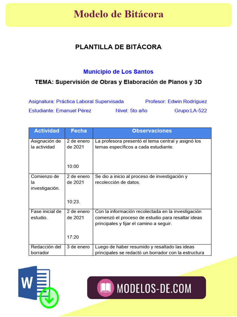 Modelo de Bitácora | PDF