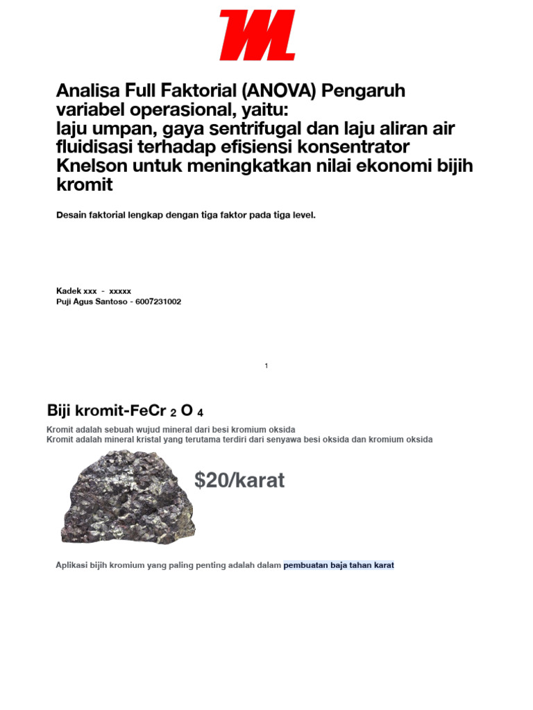 Desain Eksperimen - Full Factorial Analysis (ANOVA) | PDF