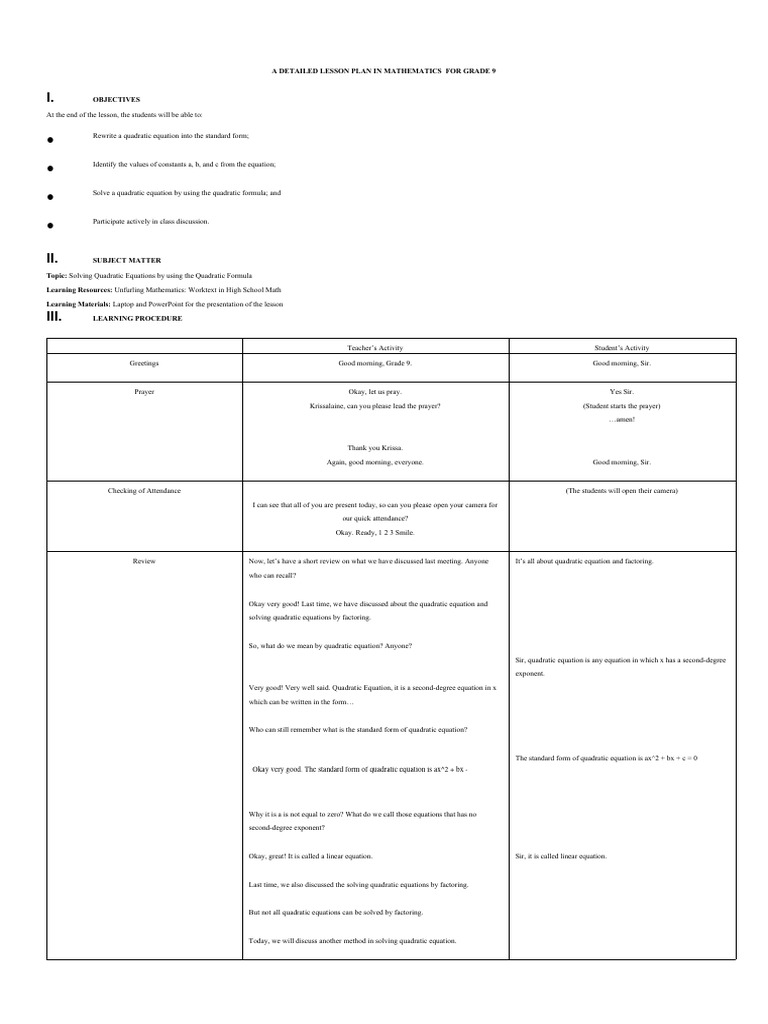 1 DLP For Final Demo Quadratic Formula | PDF | Quadratic Equation ...