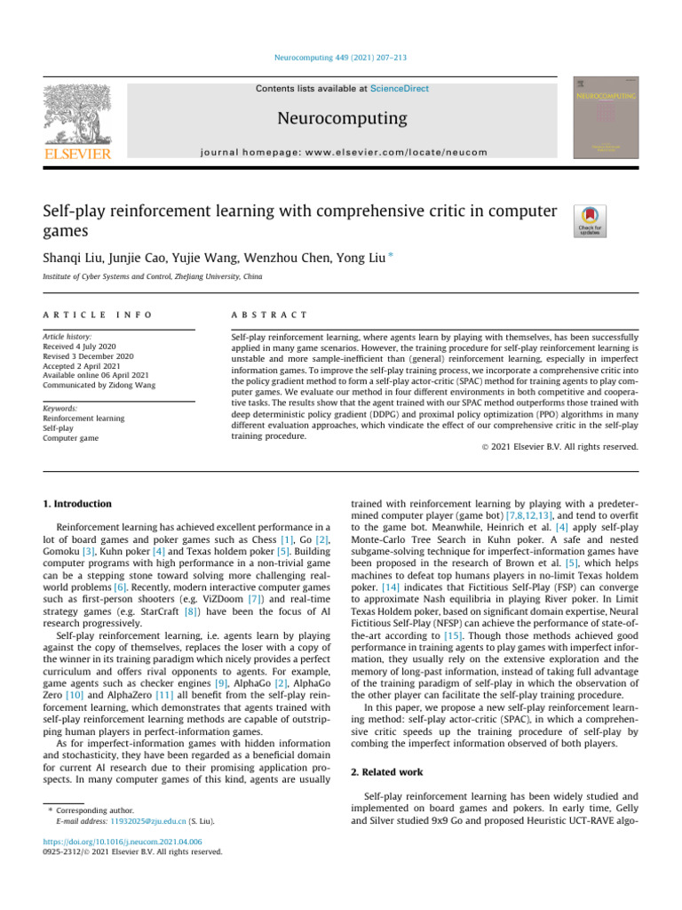 Self-Play Reinforcement Learning With Comprehensive Critic in Computer ...