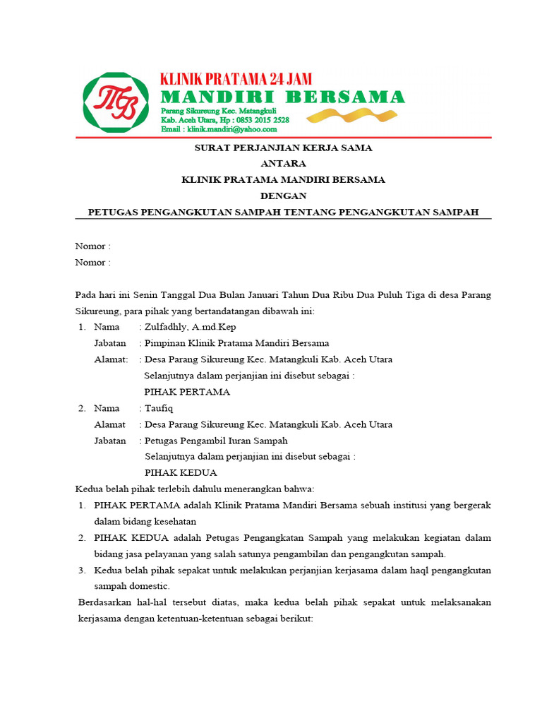 MoU Pengangkutan Sampah | PDF