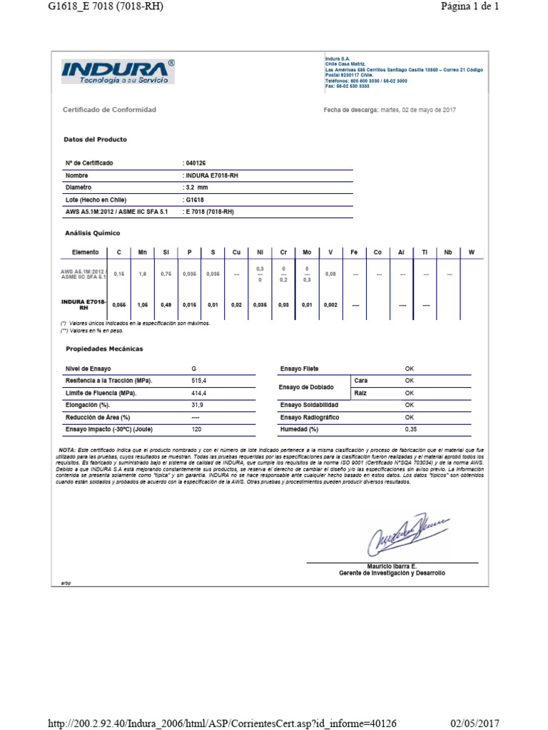 Soldadura 7018 (1-8) G1618 | PDF | Ingeniería | Sector secundario de la ...