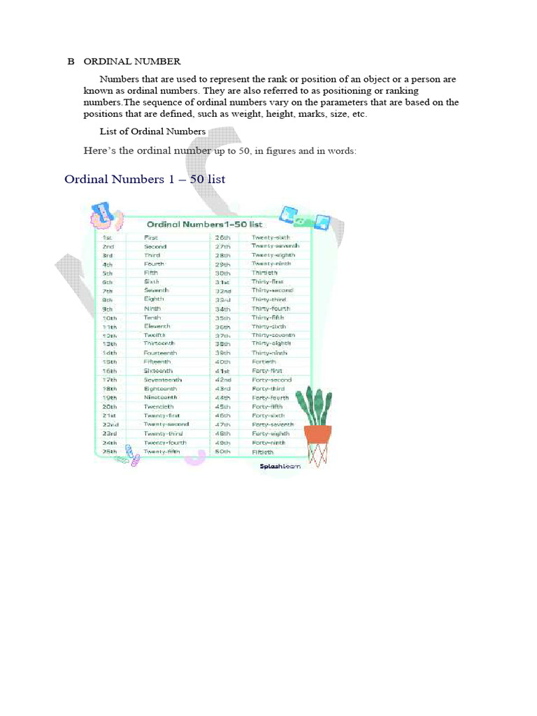 Ordinal Numbers 1 - 50 List: Here's The Ordinal Number | PDF | Syntax ...