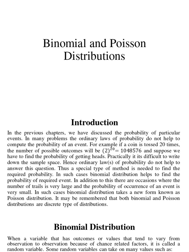 Binomial and Poisson Distribution | PDF | Probability Distribution | Poisson Distribution