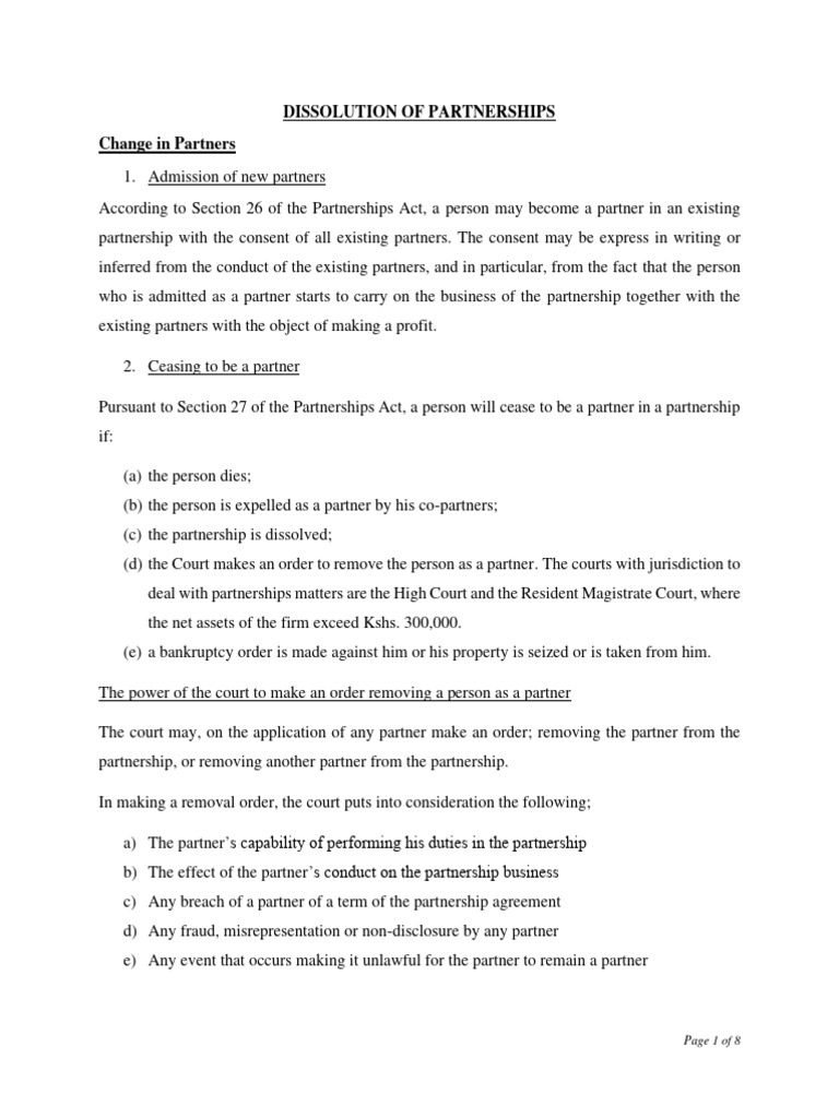 DISSOLUTION OF PARTNERSHIPS (1) | PDF