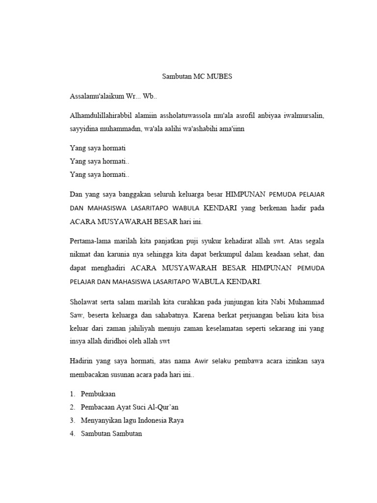 Sambutan Mc Mubes Hippma Kdi(1) | PDF
