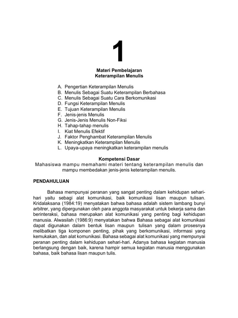 Keterampilan Menulis: Pengertian dan Jenis | PDF