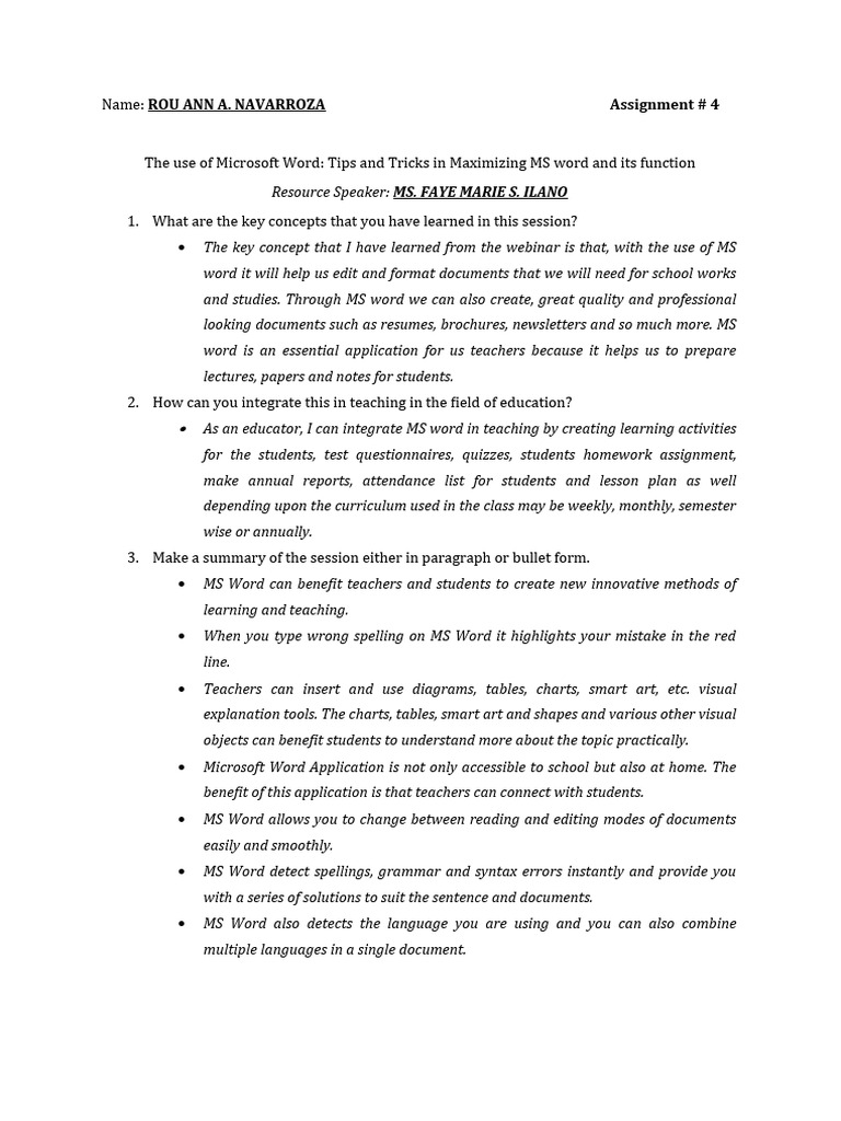 The Use of Microsoft Word Tips and Tricks in Maximizing MS Word and Its Function | PDF