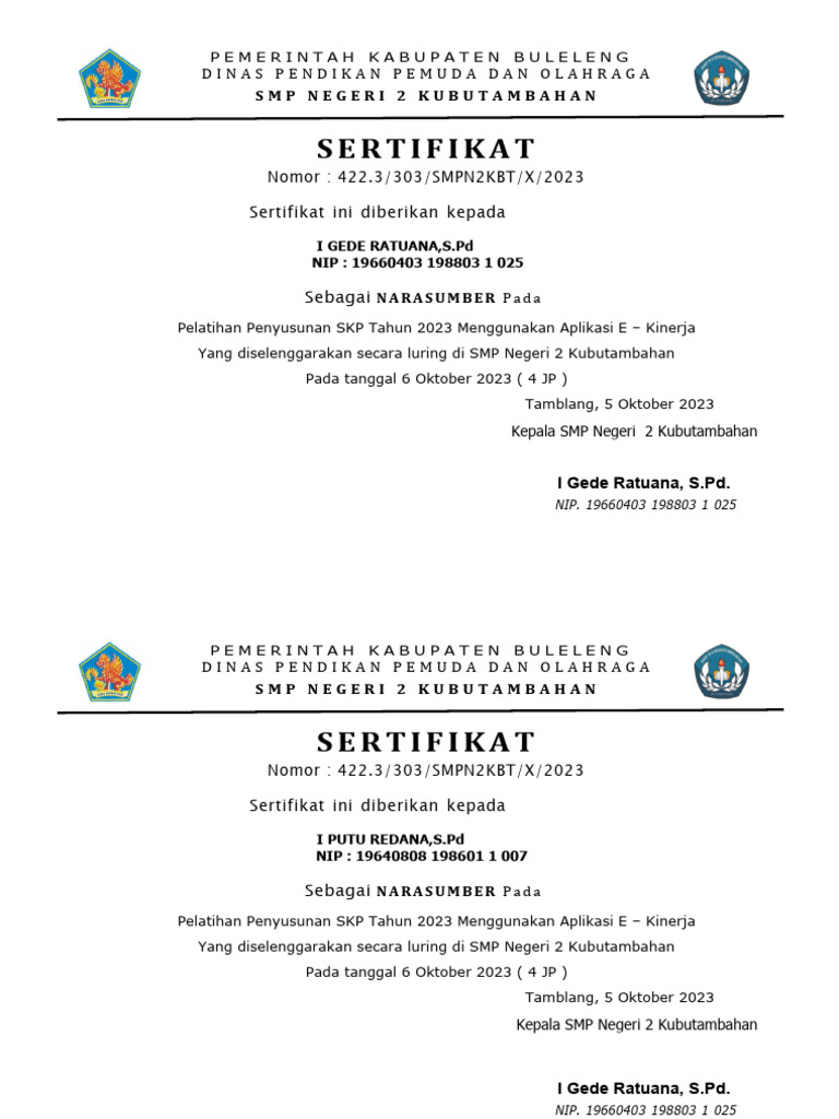Sertifikat Penyusunan SKP 2023 | PDF