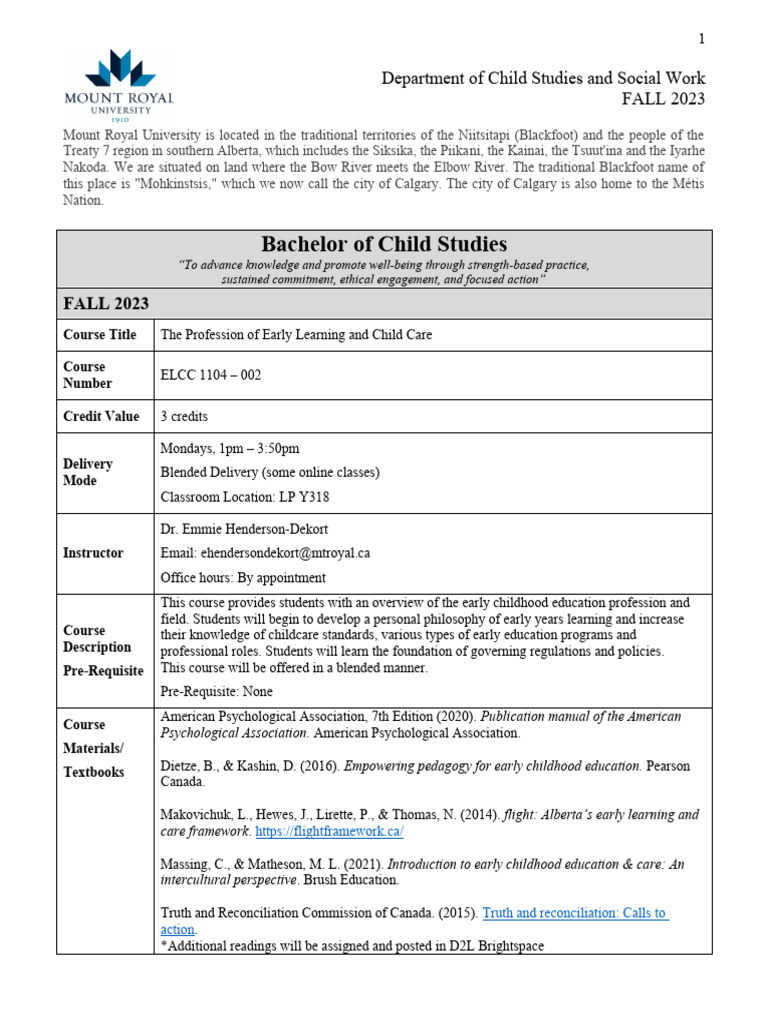 ELCC 1104 002 Fall 2023 EHD FINAL | PDF | Early Childhood Education ...