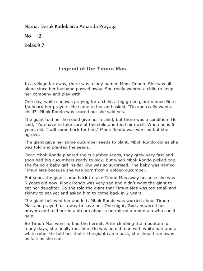 Story Telling Competition Timun Emas PDF