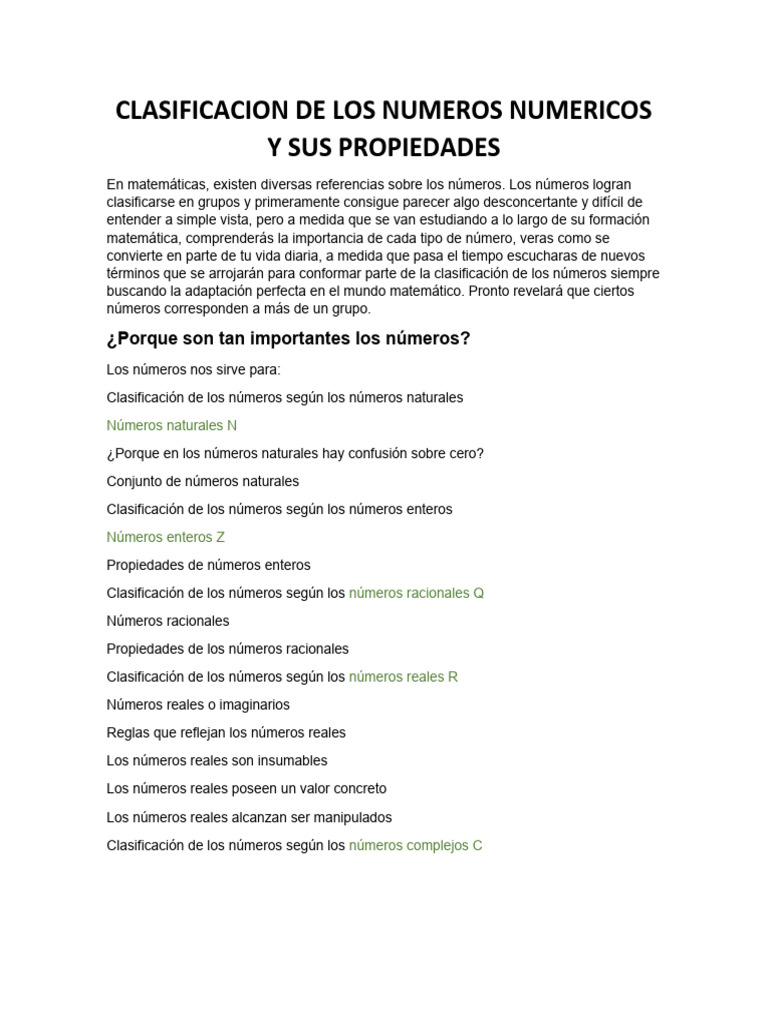Clasificacion de Los Numeros Numericos y Sus Propiedades | PDF
