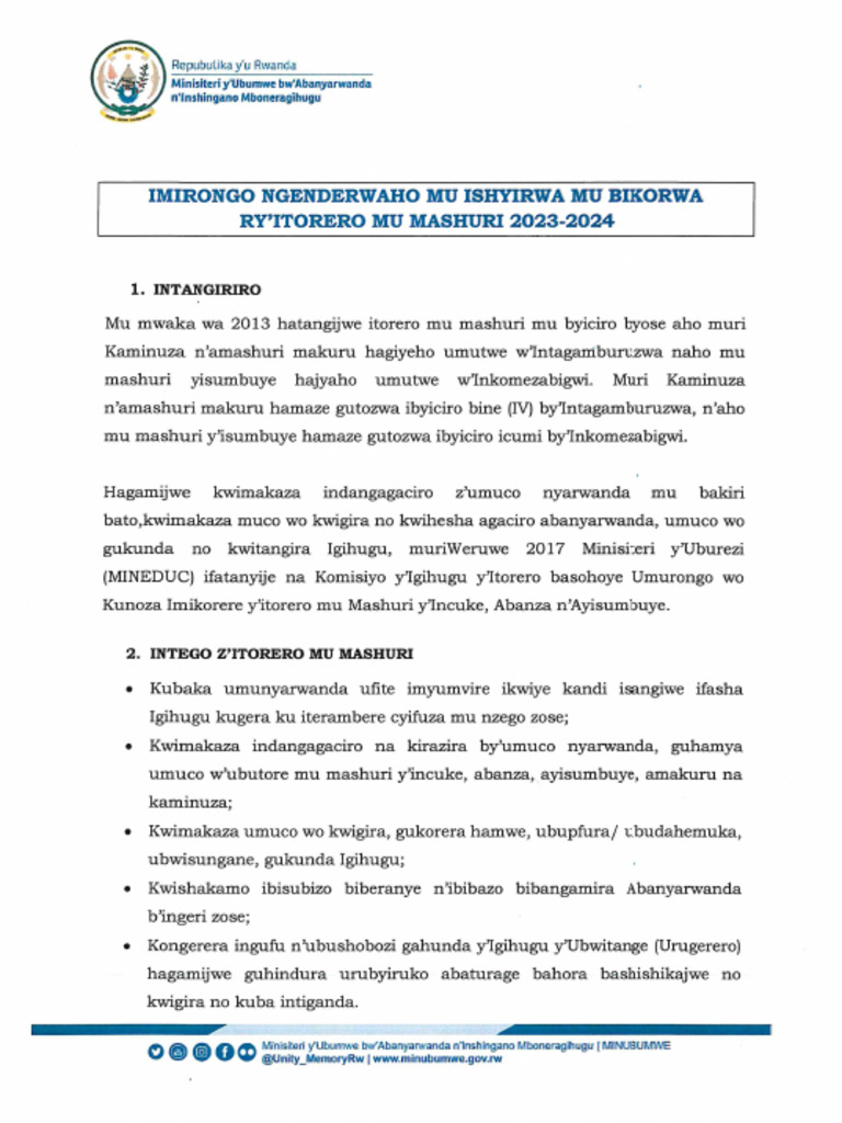 Guidelines Itorero Mu Mashuri | PDF
