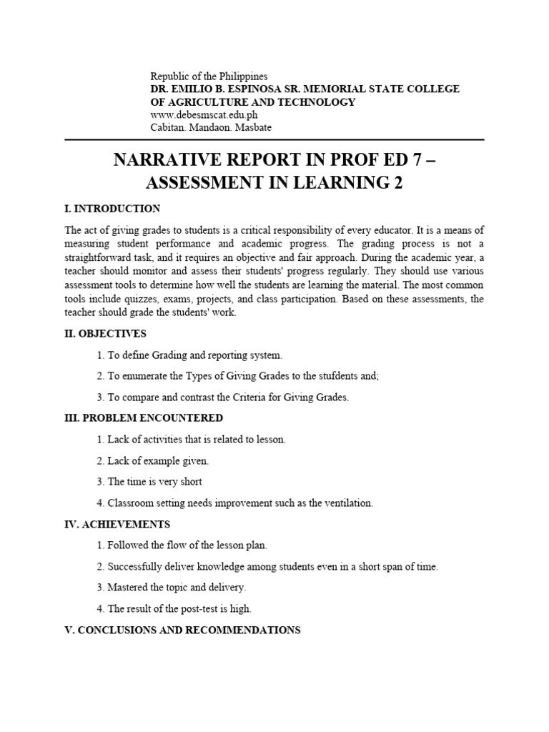 Narrative Report in Prof Ed 7 | PDF