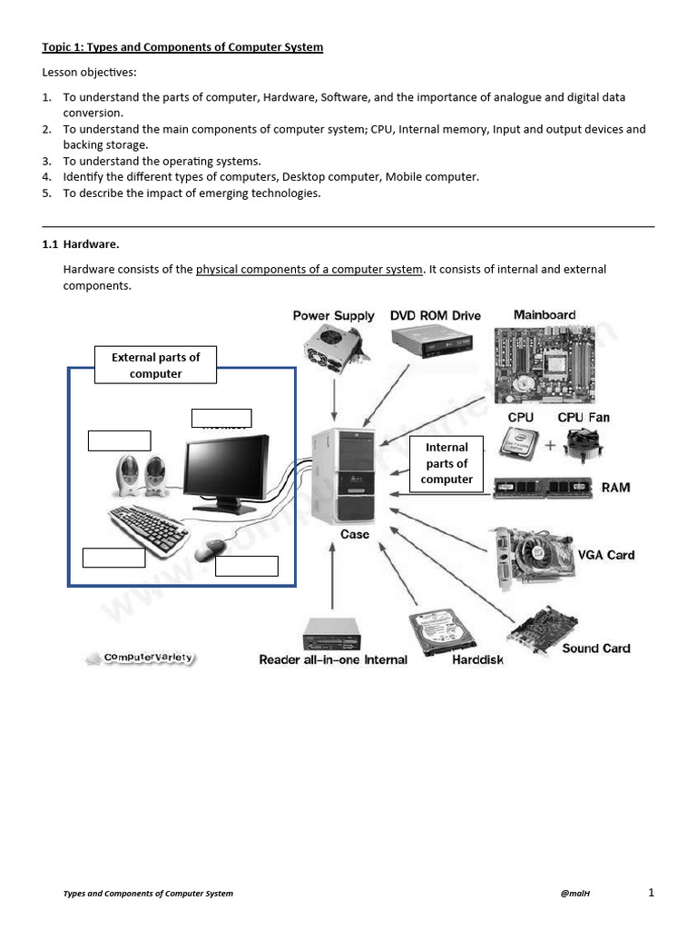 Topic 1 - Types and Components of Computer System (Notes and Exercises ... Topic 1 - Types and Components of Computer System (Notes and Exercises ...