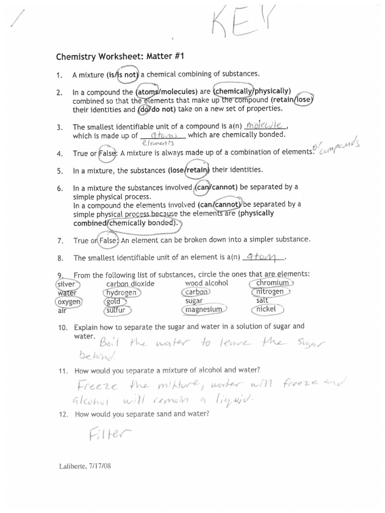 Matter Packet Answers | PDF