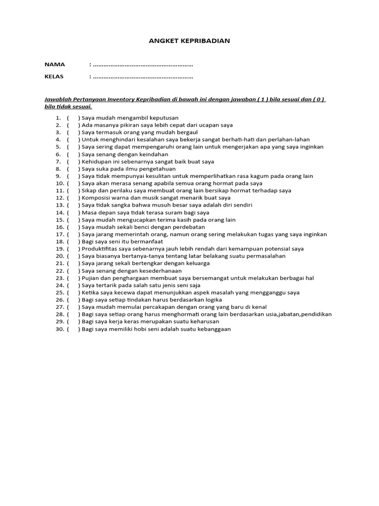 Angket Kepribadian | PDF
