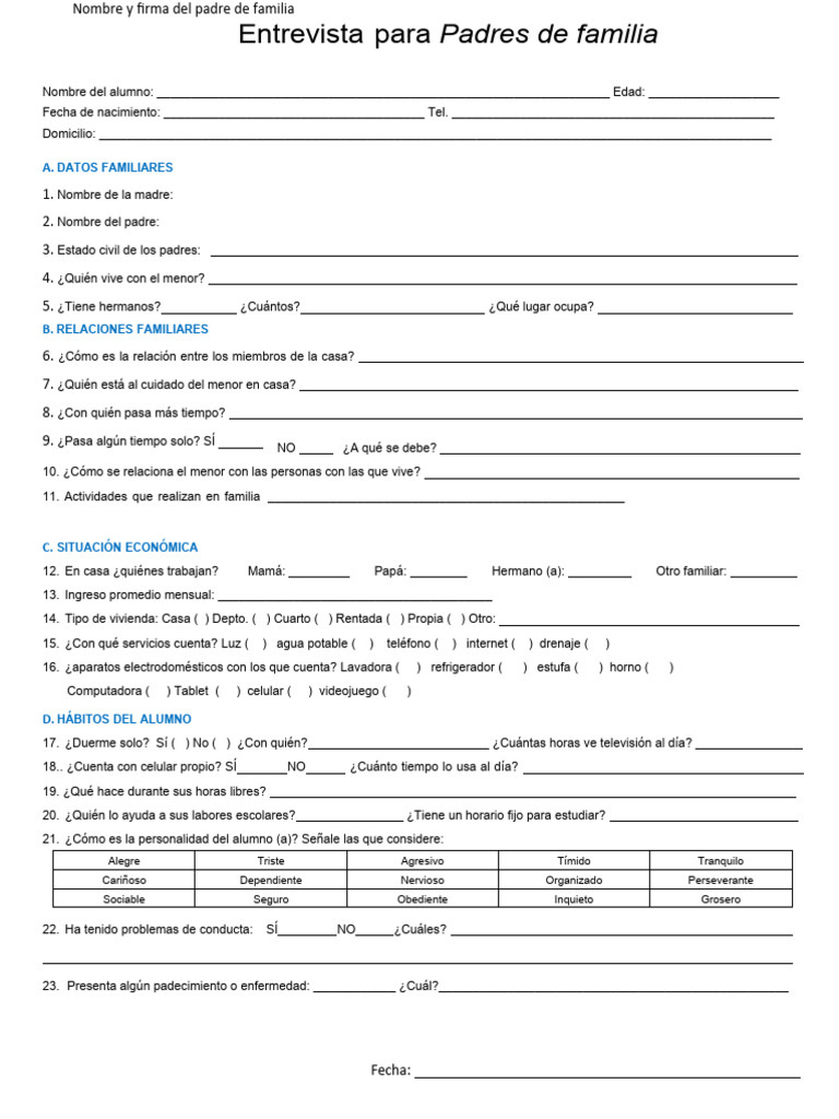 Entrevista para Padres de Familia | PDF