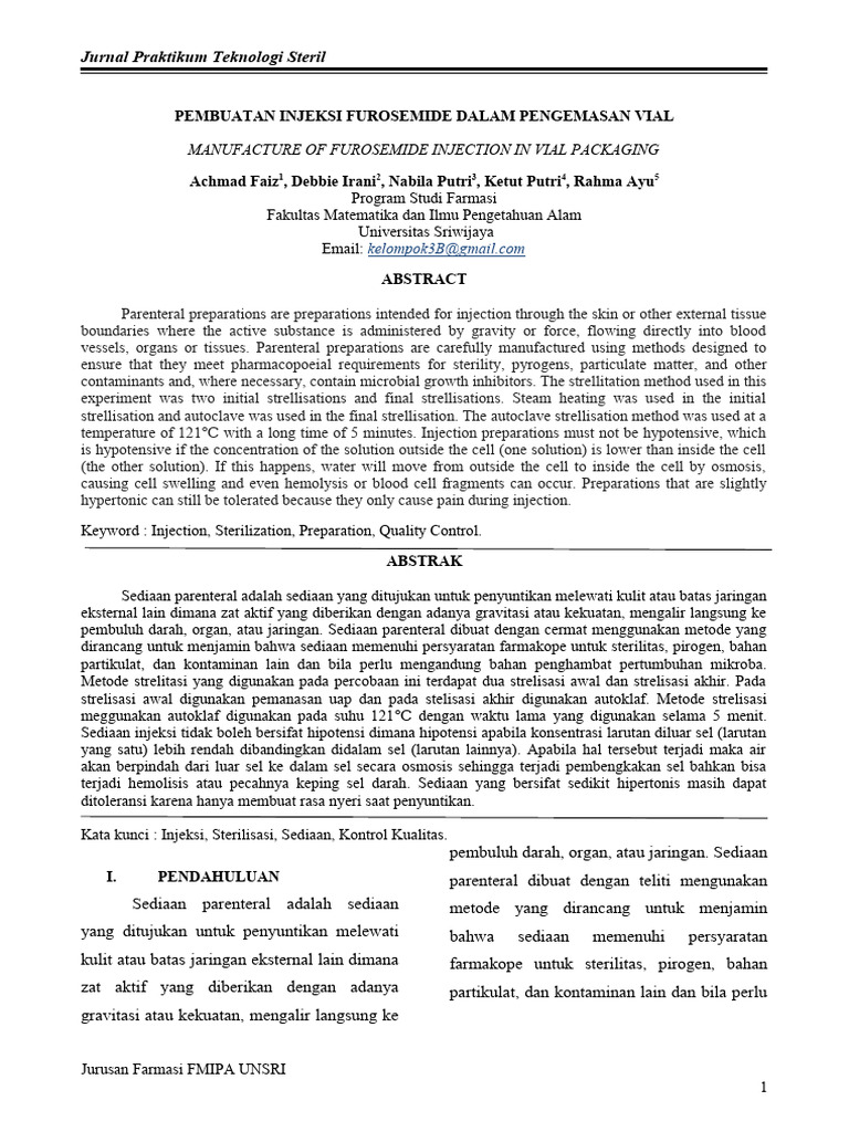 3B - Jurnal Injeksi Furosemid | PDF