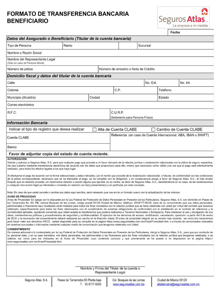 Formato Transferencia Bancaria | PDF