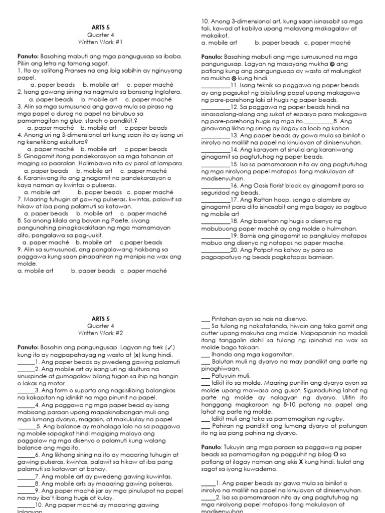Arts Quarter 4 Written Work 1 and 2 | PDF