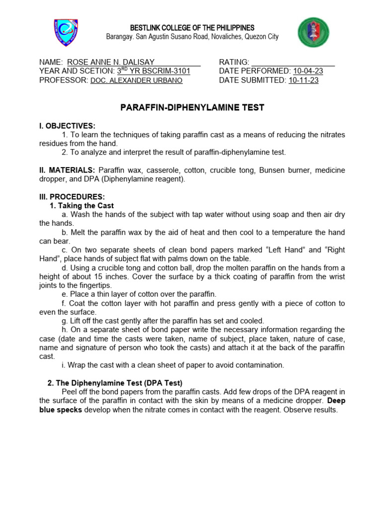 Paraffin-Diphenylamine Test Procedure | PDF | Gunpowder | Materials