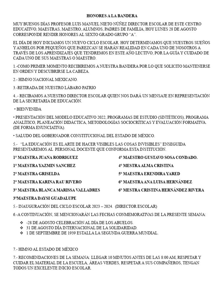 Honores A La Bandera | PDF