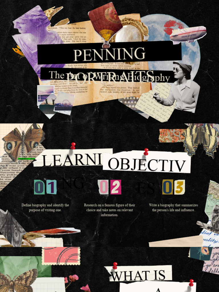 Black Textured Vintage Scrapbook English Writing A Biography ...