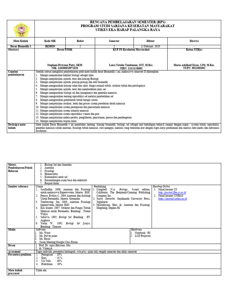 RPS Dasar Biomedik 1 | PDF