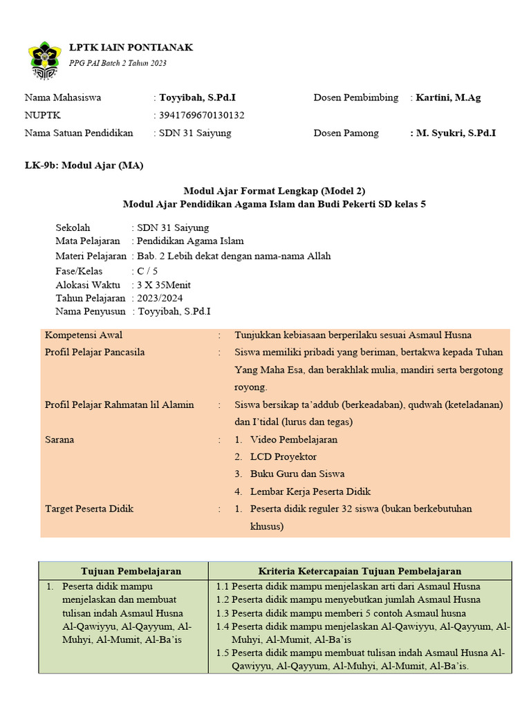 Tugas 9 - Menyusun Perencanaan Pembelajarn Atau Mudul Ajar 2 | PDF | Karier & Perkembangan