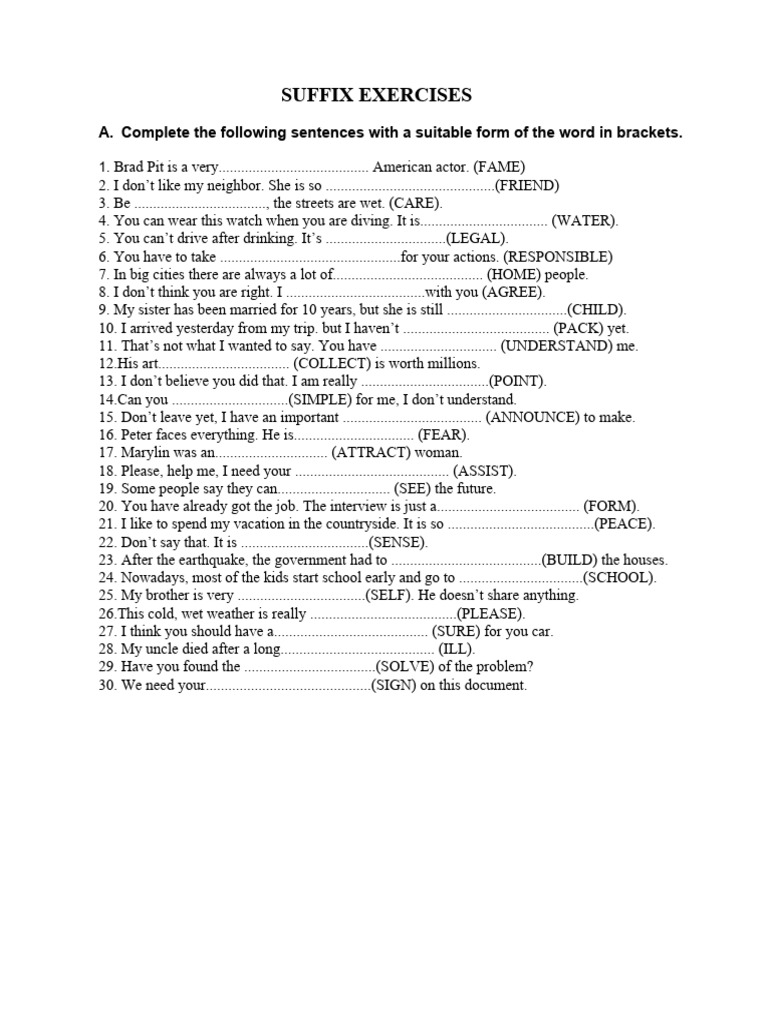 Suffix Exercises | PDF