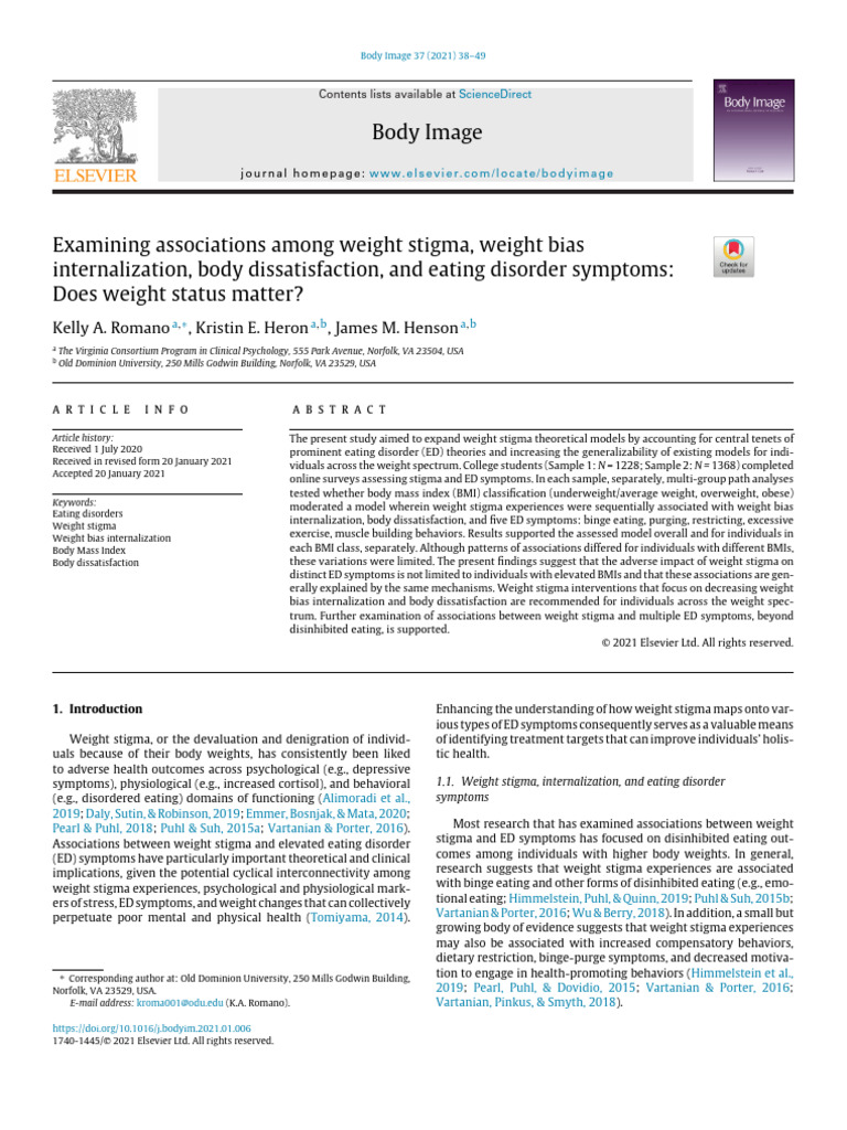 Body Image: Kelly A. Romano, Kristin E. Heron, James M. Henson | PDF ...