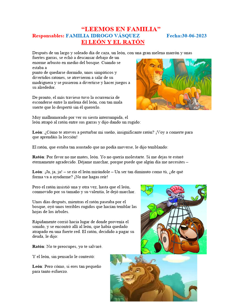 El León y el Ratón: Cuento y Actividades | PDF | Hogar, jardinería y ...