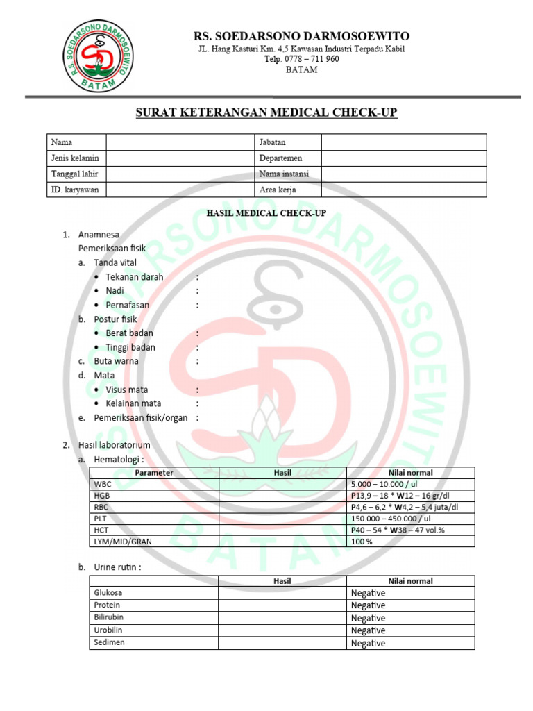 Form Hasil Mcu Paket I | PDF