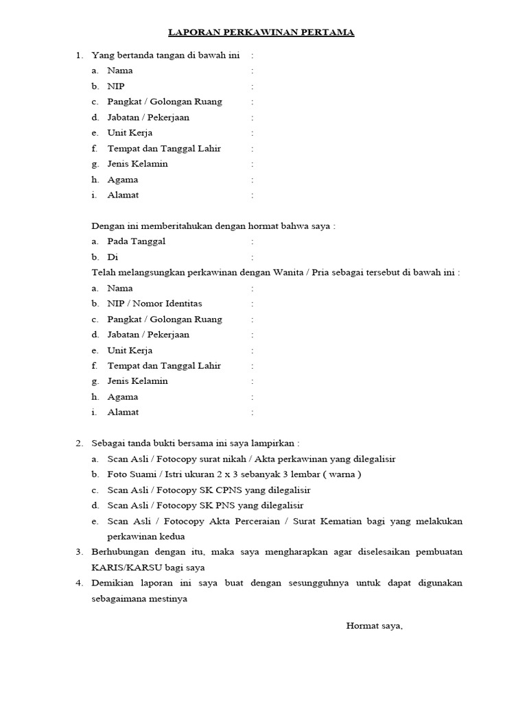 Form Laporan Perkawinan Pertama (LPP) | PDF