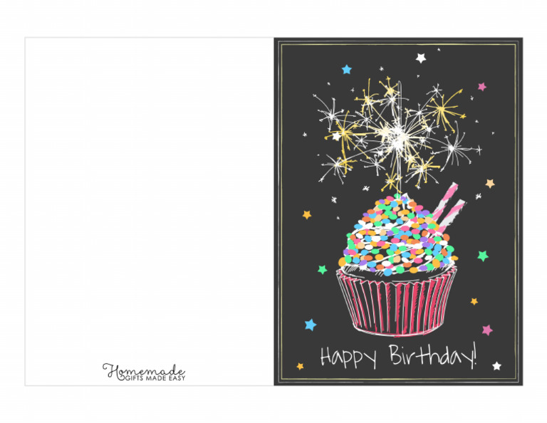 Printable Birthday Cards Cake With Sparklers | PDF