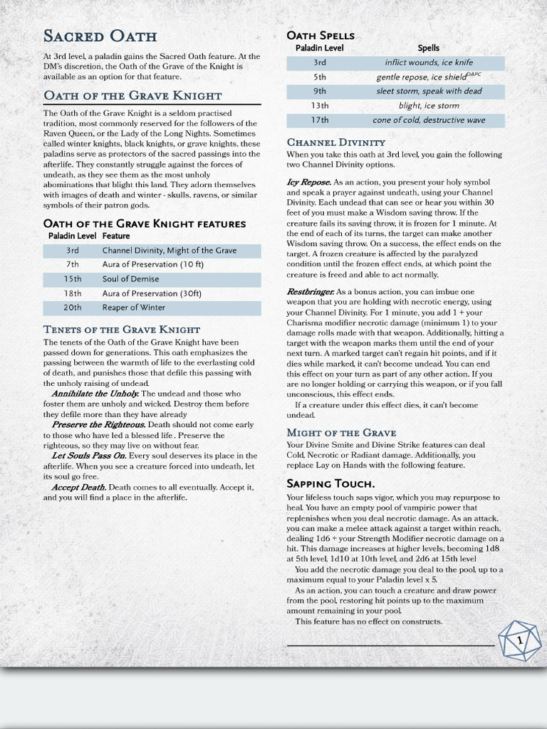 Sacred Oath - Oath of The Grave Knight - GM Binder | PDF