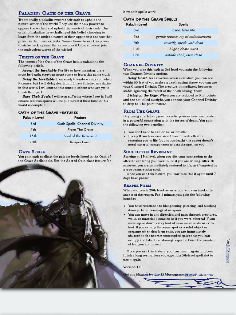 Paladin Oath - Oath of The Grave - GM Binder | PDF | Religious Belief ...